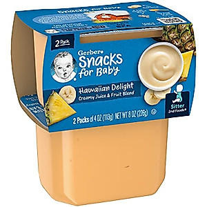 Gerber Snacks for Baby 2nd Foods Baby Food Tubs, Hawaiian Delight, Creamy Juice & Fruit Blend, Pureed Baby Food Snack, 2 - 4 ounce Tubs/Pack (Pack of 4)