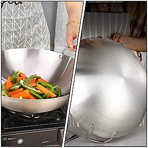 1pc Stainless Steel Wok Kitchen Gadget Household Wok Kitchen Supply Cooking Wok Home Cooking Pot Wok for Home Premium Pot Frying Pot Stainless Steel Frying Pan Cooking Pan