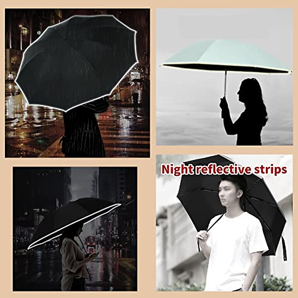 GENMAI SOEASY Umbrella Compact Folding Travel Windproof Rain Umbrella, Light Automatic Parasol Portable Car Umbrella for Rain,Large Black Sun Umbrella