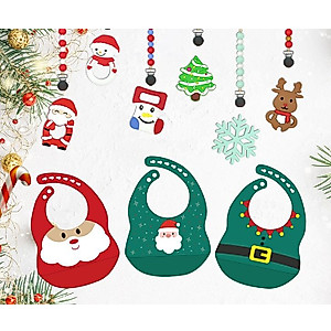 SAORI Corp. Silicone Feeding Bibs |Silicone Bib, Unisex, Storage Pocket | Dishwasher Safe Waterproof Adjustable. Flexibles(Santa)