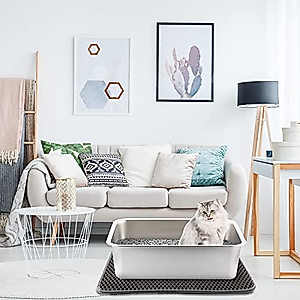 4 Pcs Stainless Steel Cat Litter Box Kitten Litter Box Mat Rust Proof Metal Cat Box Honeycomb Waterproof Design Double Layer Kitty Litter Trapper Mat Odor Control Small Litter Box for Cat Rabbit