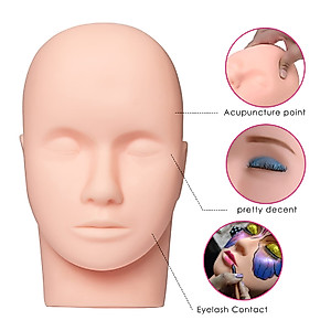 Buqikma Lash Mannequin Head Pro Training Mannequin Flat Head Mannequin Head for Eyelash Extensions Cosmetology Mannequin Head Makeup Mannequin Head Stand for Practice Makeup Massage Acupuncture