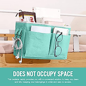 Ndeno Bedside Caddy Storage Bag Hanging Pocket Organizer for Bunk and Hospital Beds Crib,Dorm Rooms Bed Rails for Remotes Mobile Phone Keys, Glasses, Books (Tiffany Blue)
