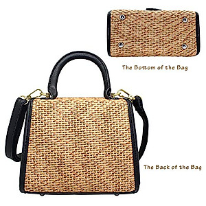 boshiho Retro Straw Woven Handbag Womens Small Cross Body Bag Shoulder Messenger Satchel (Black)