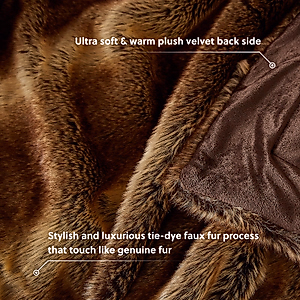 HOMFINE Luxury Faux Fur Blanket - Super Thick Warm Long Fluff Fuzzy Throw Blanket for Bed, Sofa, Couch, Home Decor with Soft Cozy Plush Velvet Back, 60"x80", Deluxe Brown