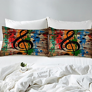 Castle Fairy Graffiti Bedding Set Full Size,Farmhouse Barn Door Duvet Cover,Teenager Music Lover Comforter Cover,Classic Musical Notes Room Decor Quilt Cover,2 Pillowcase,No Comforter