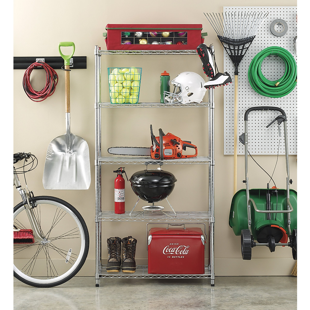 Whitmor Supreme 5 Tier Shelving with Adjustable Shelves and Leveling Feet - 350 lb. Capacity per Shelf - Chrome