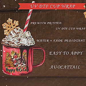 AUOCATTAIL Christmas 3D UV DTF Transfer Stickers, 6 Sheet Christmas Tree Xmas Wreath Merry Christmas Cup Wrap Transfer Stickers Waterproof Rub on Transfers for Crafting