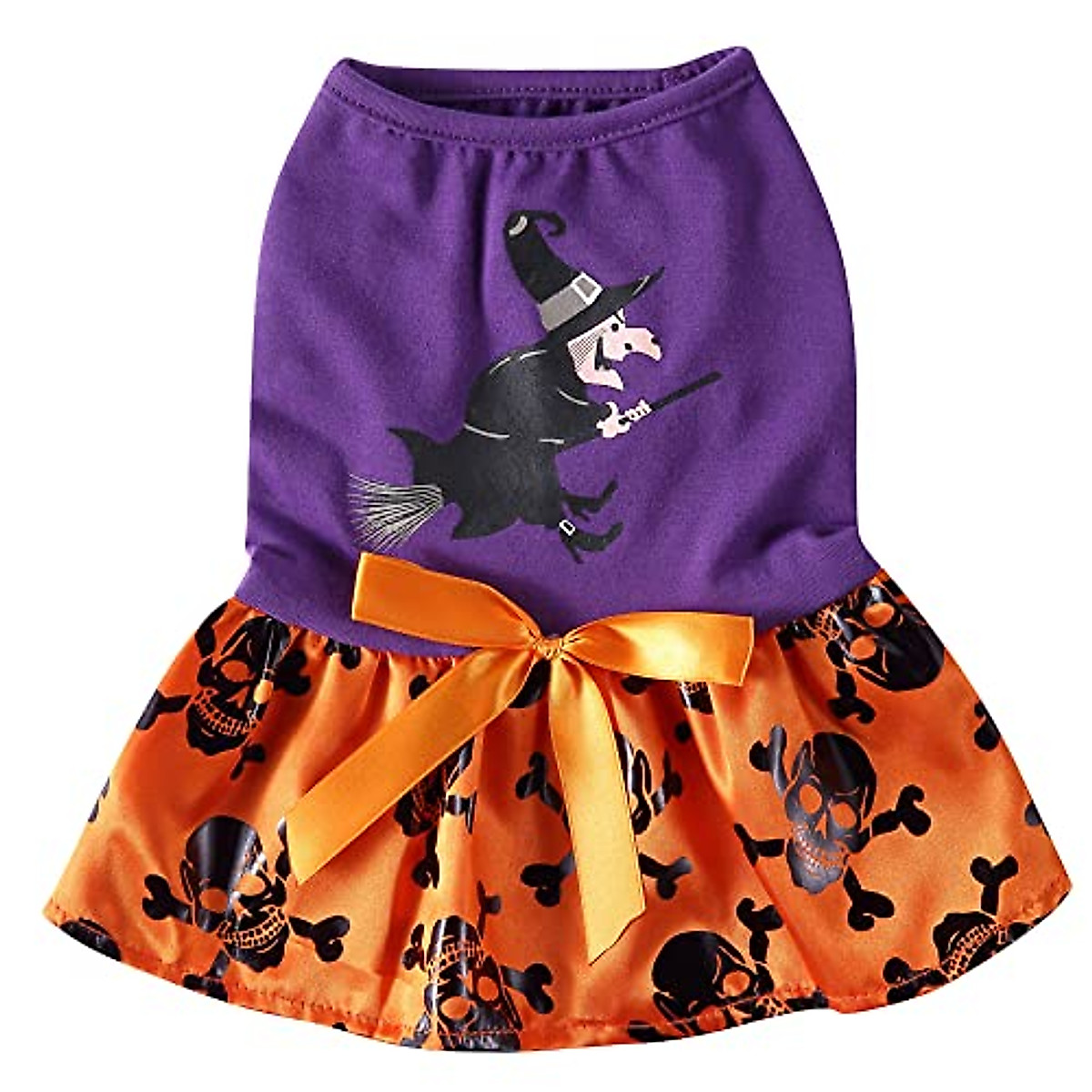 Filhome Halloween Dog Dress, Wizard Skeleton Puppy Clothes Dog Cat Bowknot Princess Skirt Costume, Girl Dog Apparel Outfits(Wizard,M)