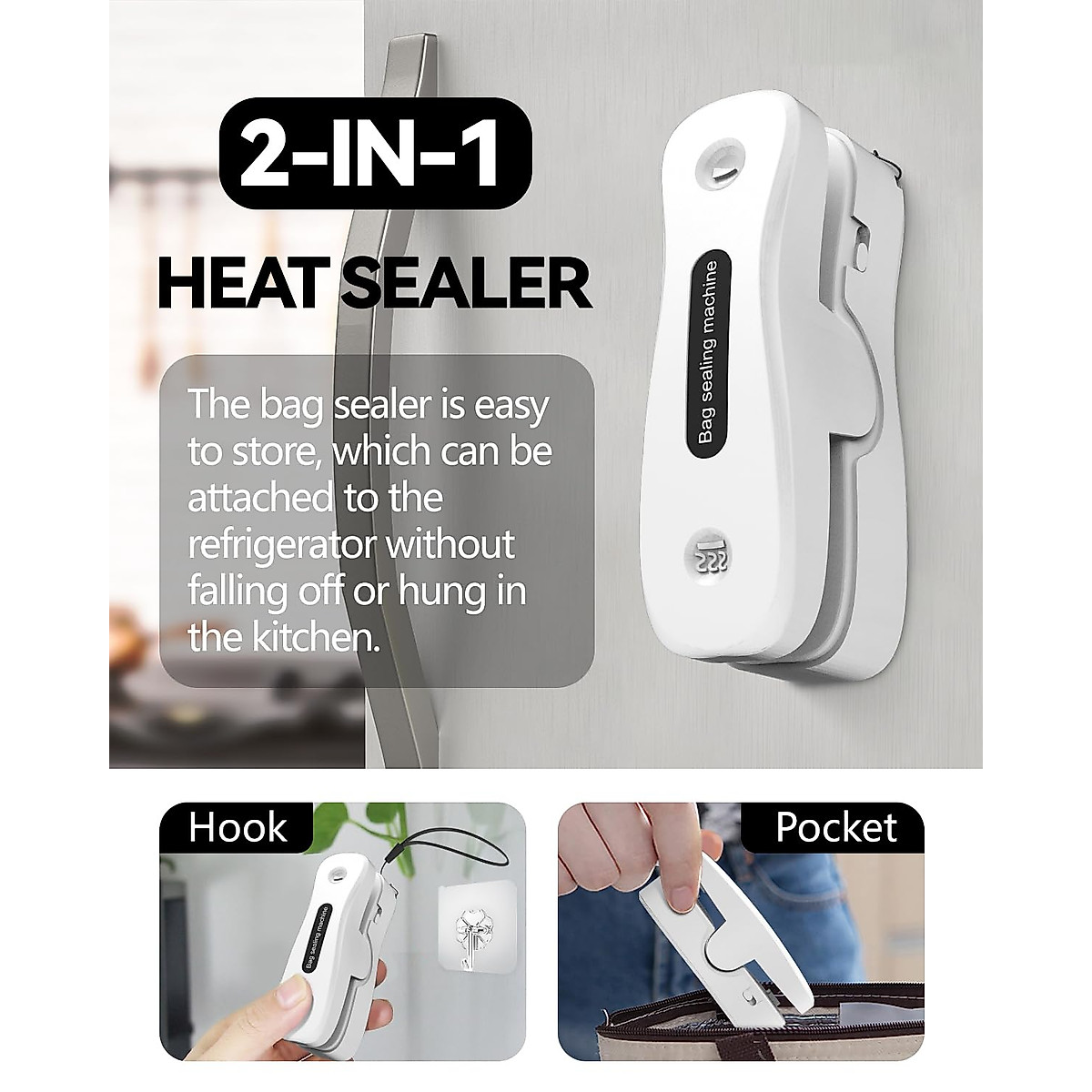 Mini Bag Sealer, Rechargeable Bag Sealer 2-in-1 Bag Sealer and Cutter Easy-use Snack Sealer with Magnet Portable Bag Resealer USB Mini Sealer for Chip Bag Plastic Bag Storage Freshness