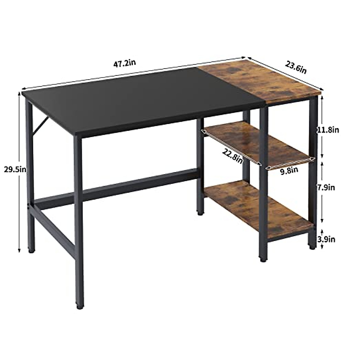 soges 47.2 Inch Home Office Computer Desk, Study Writing Table Desk with with Splice Board, Wooden Study Working Table Desk with 2-Tier Storage Shelf,Modern Laptop PC Table