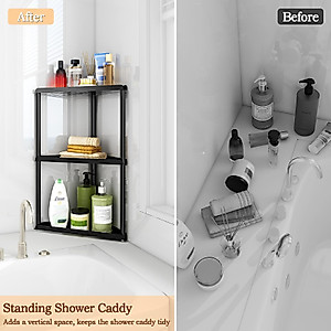 Bethom Corner Shower Caddy Standing, 3 Tier Shower Organizer Stand, Metal Corner Shower Shelf Rack for Inside Shower, Bathroom, Bathtub, Matte Black