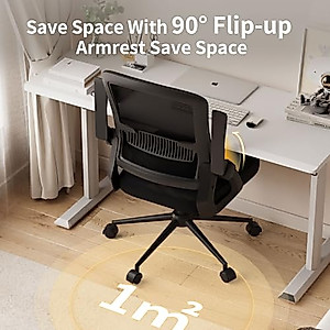 naspaluro Office Computer Desk Chair Ergonomic Mesh Flip-Up Arms Comfy Chair with Mid Back Cushion Lumbar Support Adjustable Height Tilt Swivel Chair for Home Bedroom Study Working, Black