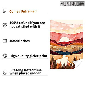Yumknow Abstract Nature Wall Art - Boho Wall Art for Bedroom Wall Decor for Living Room Pictures for Wall Prints, Unframed 16x20 inch, Mountain Decor, Sunset Wall Art, Moon Poster,Modern Fall Wall Art