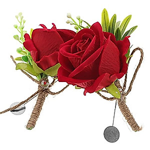 Beavorty Flowers 2pcs Red Rose Boutonnieres Silk Groom Flower with Pin Man Suit Corsage for Men Women Wedding Party Prom Decoration Corsage Wristlet Corsage Wristlet Corsage Wristlet Corsage Wristlet
