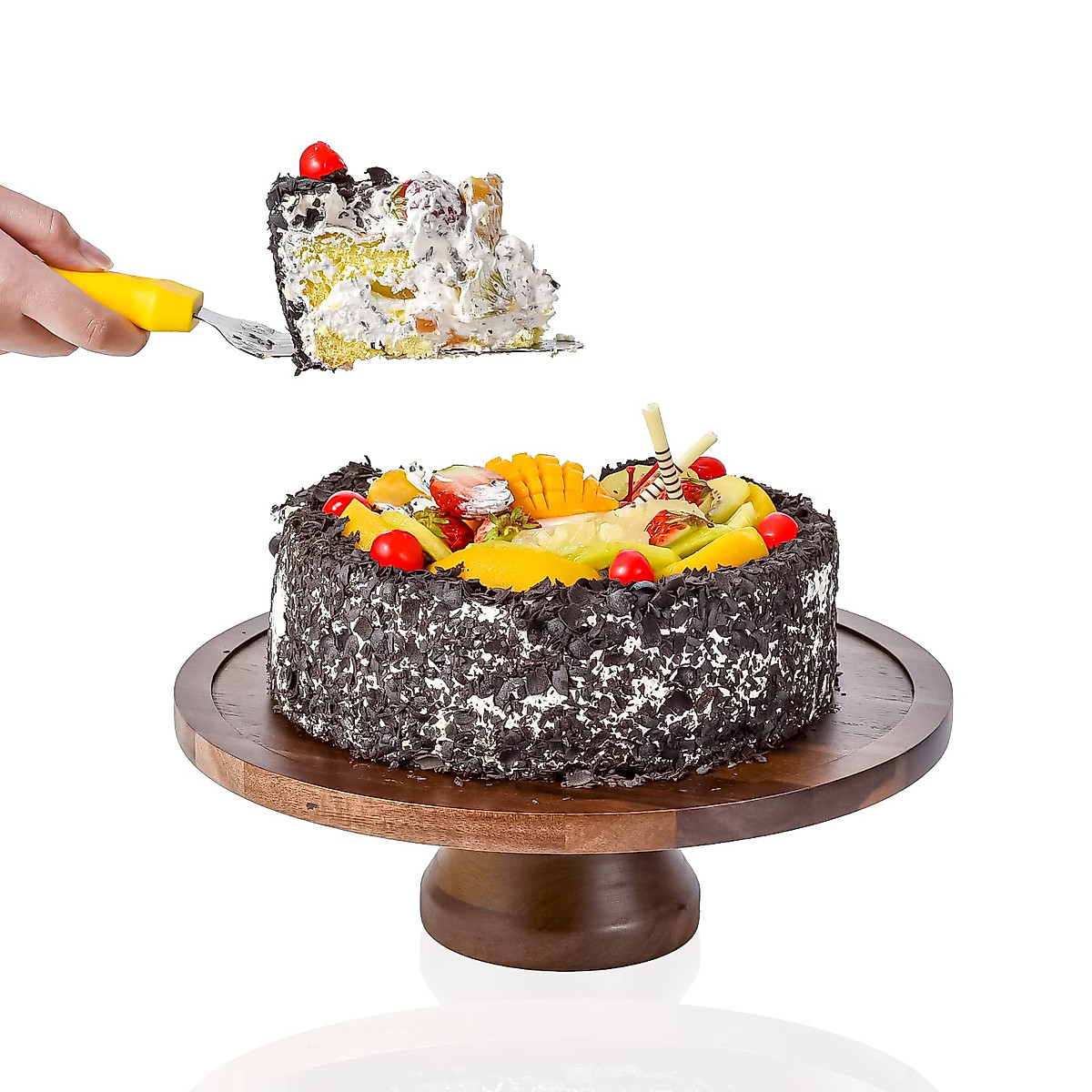 Wooden Cake Stand – 12-inch Wood Cake Stand – Durable Acacia Cake Display Stand for Cupcakes, Cookies – Rustic Brown Cake Stand for Birthday, Party, Wedding, Cake Display