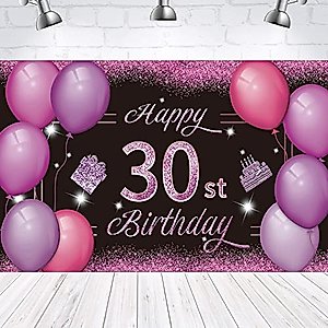 Happy 30st Birthday Backdrop Banner Pink Purple 30th Sign Poster 30 Birthday Party Supplies for Anniversary Photo Booth Photography Background Birthday Party Decorations, 72.8 x 43.3 Inch