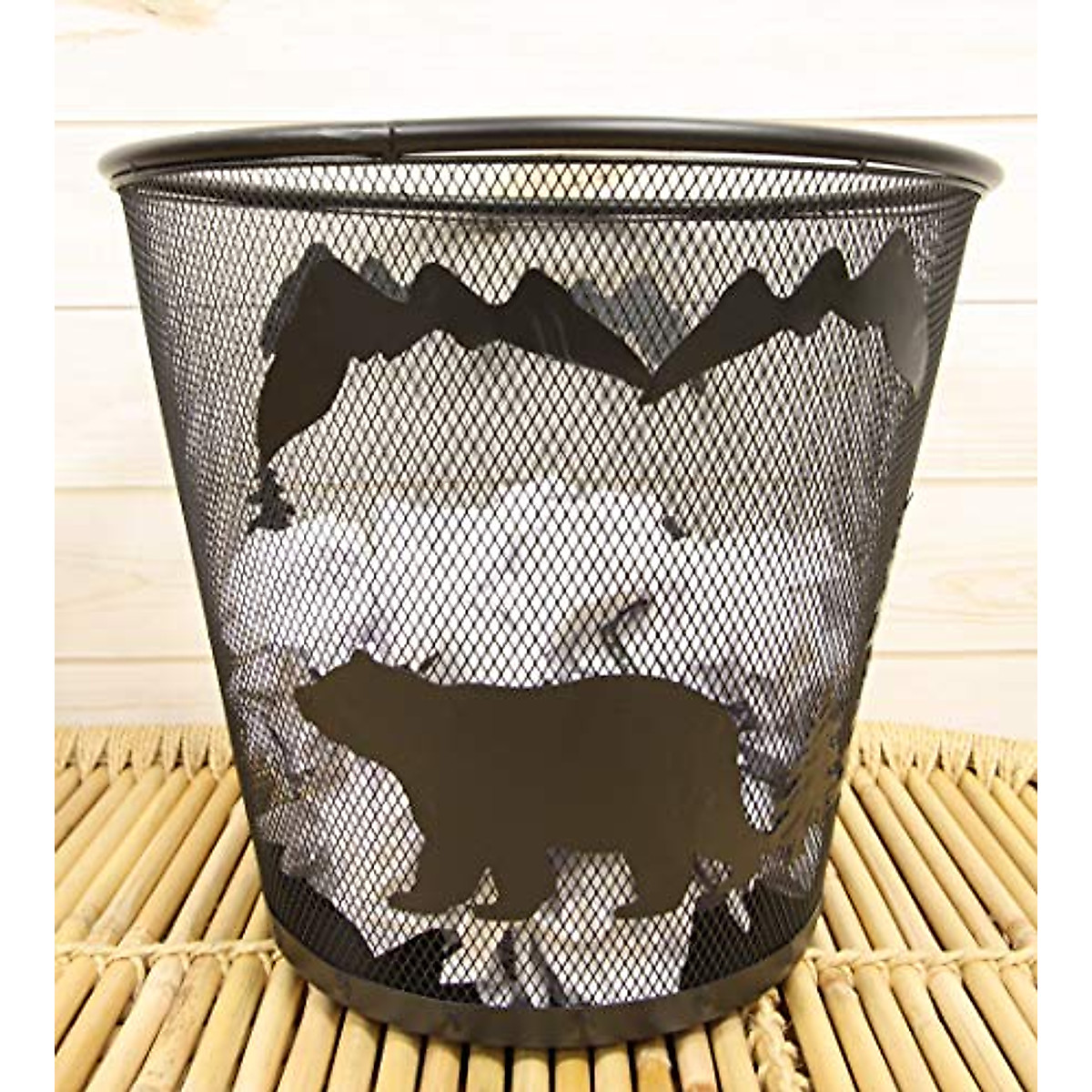 Ebros Wildlife Rustic Black Bears Roaming Pine Trees Forest by The Mountains Metal Wire Waste Basket Bin 14" Diameter Bear Home and Bathroom Accent Western Country Cabin Lodge Decorative Trash Can