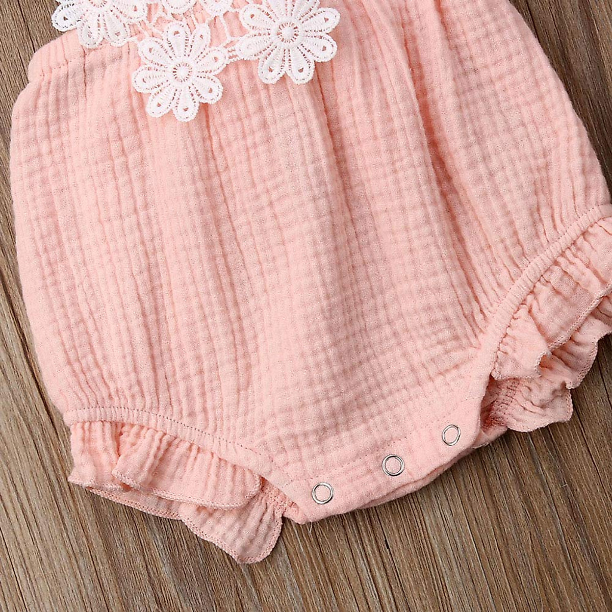 KMBANGI Cute Infant Newborn Baby Girl Lace Ruffle Romper Jumpsuit Bodysuit Summer Outfit Clothes (12-18 Months, Pink)