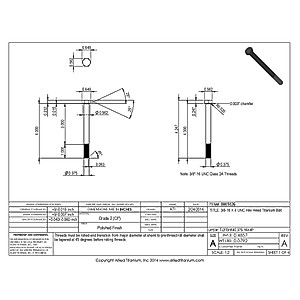 Allied Titanium 0001026, (Pack of 3) 3/8-16 X 4 UNC Titanium Hex Head Bolt, Grade 2 (CP)
