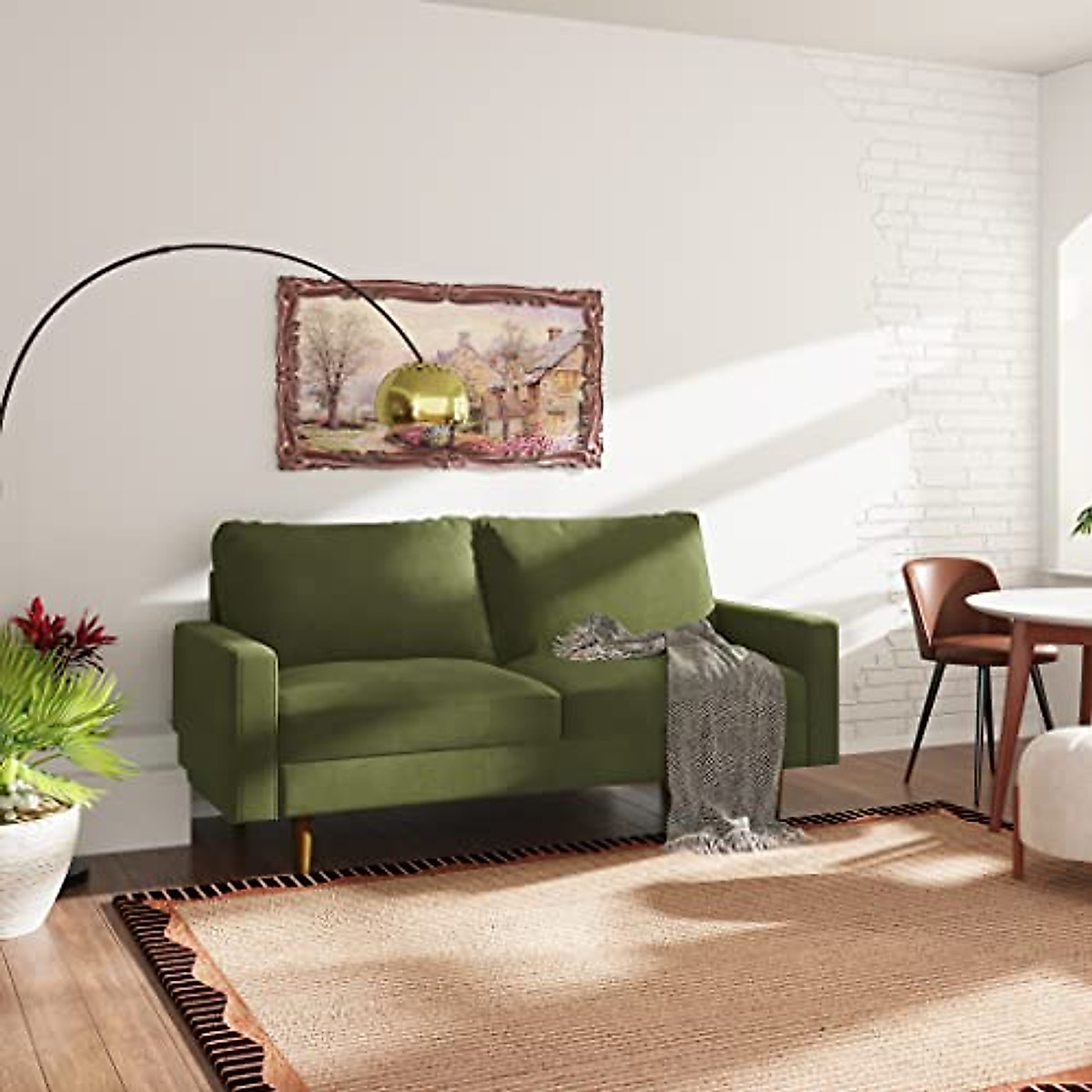 SILKIR 3-Person Couch for Living Room | Perfect for: Apartment/Studio/Office & Small Space | Velvet Fabric | Fast and Easy Assembly | (Olive Green) Modern Contemporary Mid-Century, 70 Inch Sofa