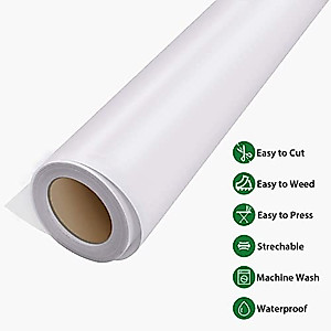 HTVRONT White Iron on Vinyl Roll - 12" x 25ft Heat Transfer Vinyl, Clothing Heavy Duty White HTV Vinyl, Easy Cutting & Weeding