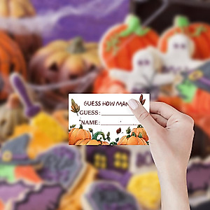 Pumpkin theme Party Games - Guess How Many Candies are in the Jar(Maple leaf), Baby Shower Game, Bridal Shower Games, Autumn Activities - 1 Sign and 50 Guessing Cards(18A)