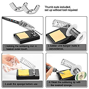 Welding Soldering Iron with Thermostatic Digital-Controlled and LCD Screen Display, 60 W Temperature Adjustable 180℃/356℉-480℃/896℉ with 5 PCS Soldering Bits, 2 Soldering Iron Stands & 1 Sponge