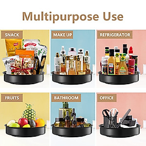 Large Lazy Susan Turntable Organizer 12-Inch, Rotating Spice Rack for Kitchen Cabinet Table Countertop Refrigerator Pantry, Steel (Black)