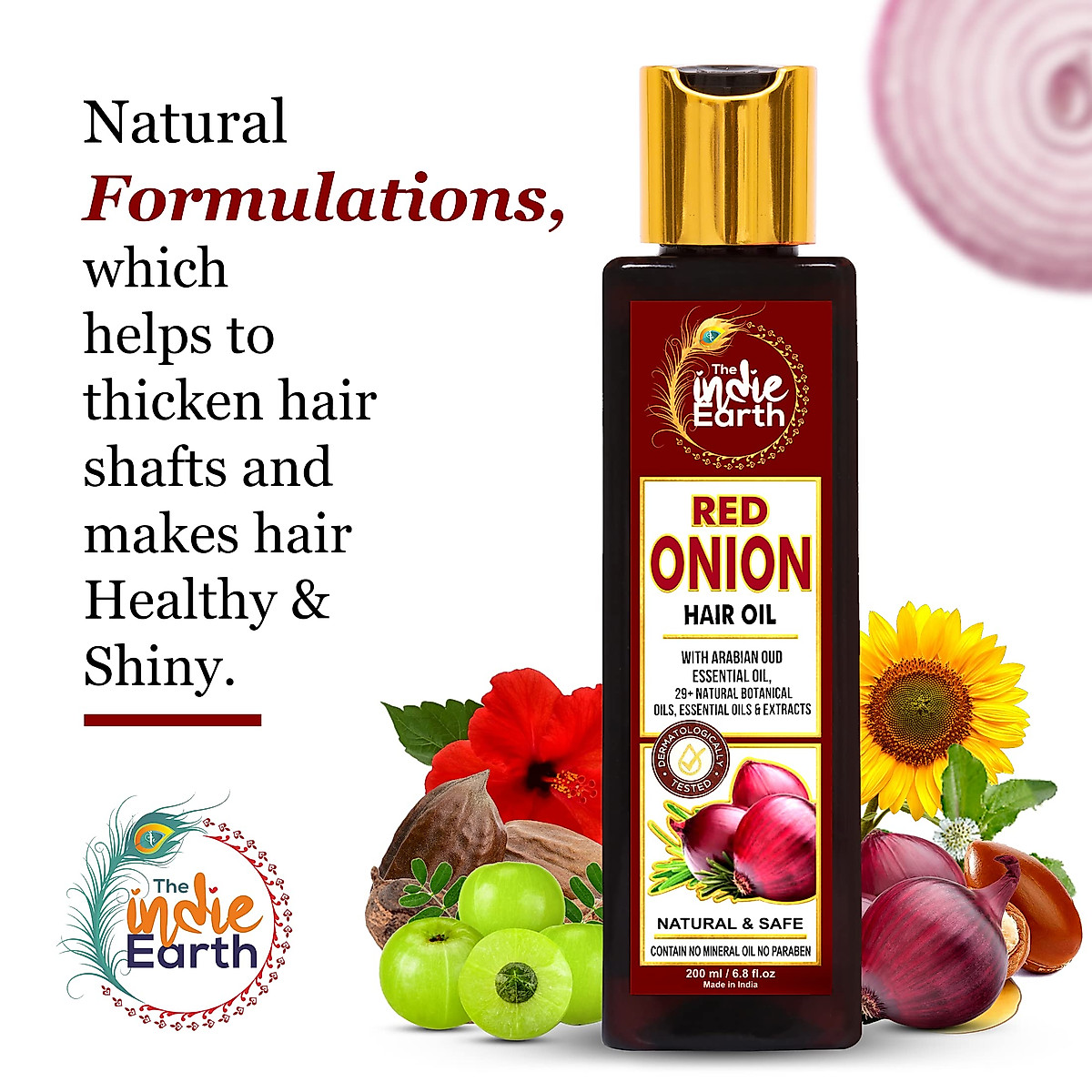 Red Onion Hair Growth Oil - Anti Hair Fall Enriched with 29+ Natural Herbs, Extracts & Oils Including Argan, Jojoba, Rosemary & Black Seed - 200ml