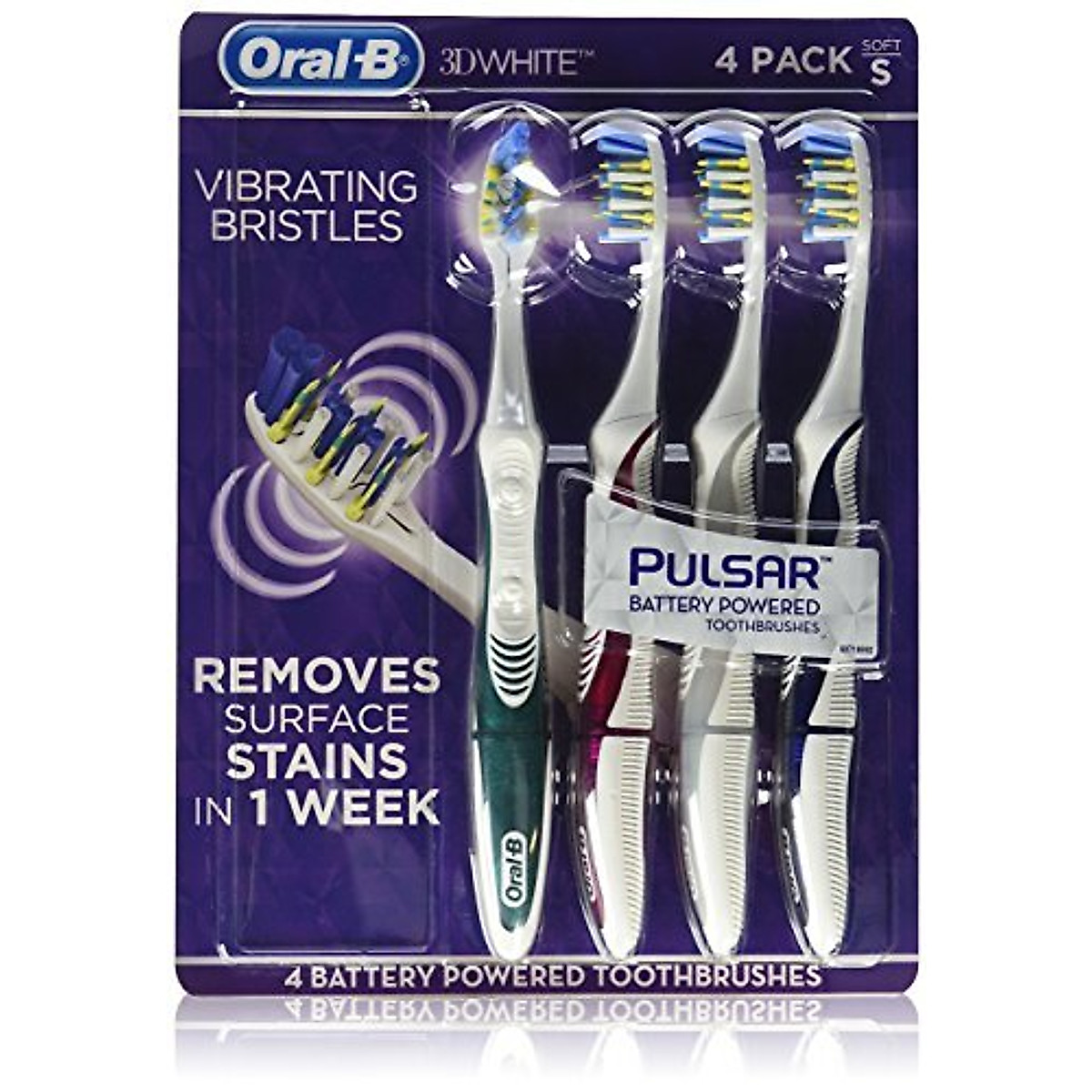 Oral B 3D White Luxe 4 Count (Pack of 1) Pulsar Battery Powered Toothbrushes