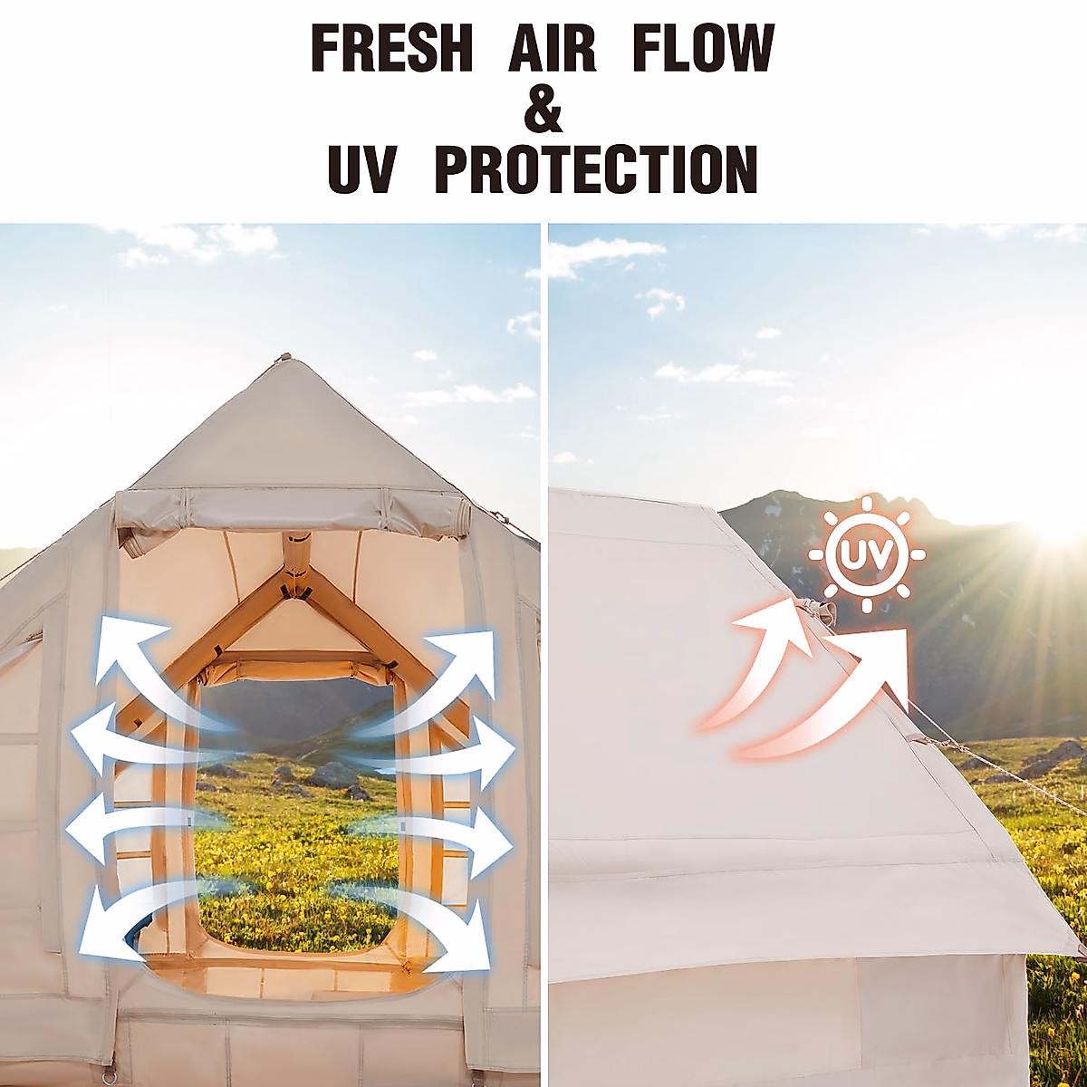 Moon Lence Glamping Winter Inflatable Camping Tent for 4-6 Person, All-Season Waterproof/Windproof Self-Supporting Air Tents, Easy Setup Cabin Camping Tent with 4 Mesh Windows & 2 Doors