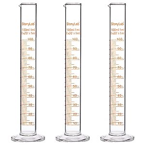 StonyLab 3-Pack Borosilicate Glass 100ml Heavy Wall Graduated Cylinder Measuring Cylinder, 100ml