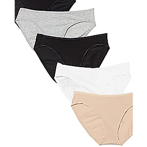 Amazon Essentials Women's Cotton Bikini Brief Underwear (Available in Plus Size), Pack of 10, Black/Grey Heather/Light Pink/White, XX-Large