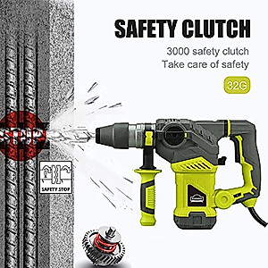 DEWINNER OUTLET Rotary Hammer Drill,1-1/4 Inch with Vibration Control and Safety Clutch,13 Amp Heavy Duty Demolition Hammer for Concrete-Including 3 Drill Bits,Flat Chisels, Point Chisels, Drill Chuck