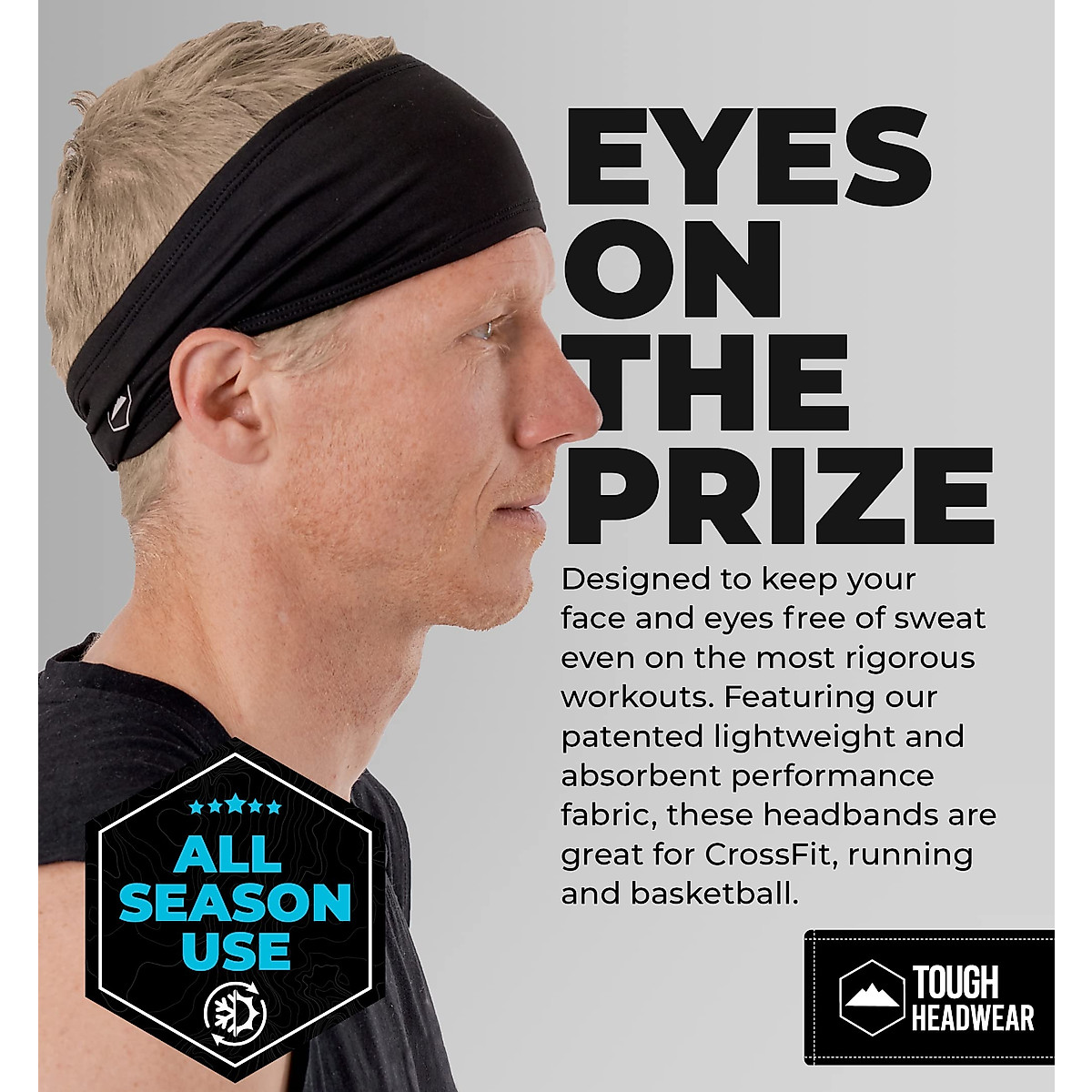 Tough Headwear Mens Sweat Bands - Head Bands Working Out Men Sports Headband Men Performance Headband Men - Athletic Headbands Men Cycling Sweat Band, Football Headbands - Sweat Bands, Black