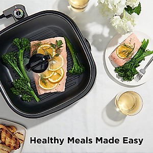 Chefman Electric Grill And Skillet Ridged Surface, Braise, Steam, Sauté, Sear, Pan Fry, Adjustable Temperature, 4.2-Quart, Black-Square