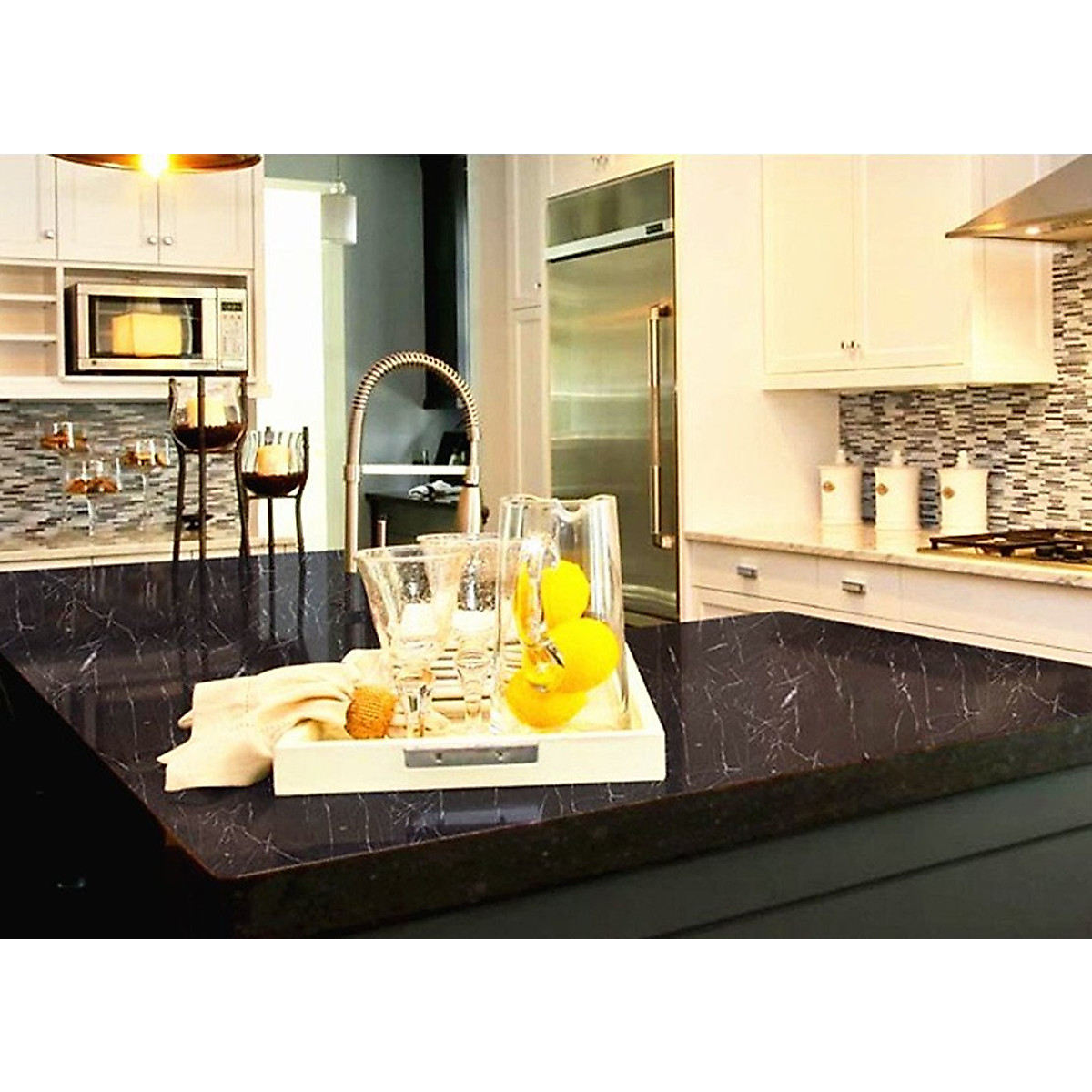 UPREDO Marble Effect Paper Adhesive Granite Look Vinyl Film Countertop Peel Stick Shelf Liners 15.8in by 79in