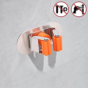 BORDSTRACT Mop Broom Holder, Mop Self Adhesive Holder Wall Mounted, Heavy Duty Broom Gripper Holders Mop Rack for Garage Kitchen Bathroom(Semicircle Base)