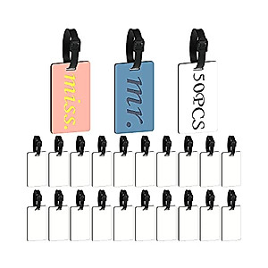 Sublimation Blank Luggage Tags White Blank Travel Bag Baggage Tags with Strap Double Sided MDF Suitcase Label Tag with Slots for Christmas Gift (50 Pieces)
