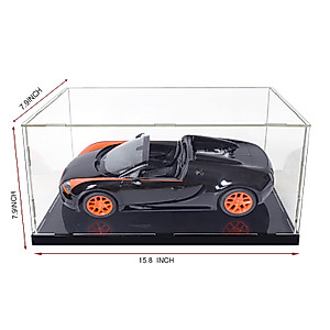 Clear Acrylic Display Case for Toys Collectibles，Assemble Acrylic Box Dustproof Protection Showcase with Black Wood-Plastic Base and Lamp Beads (15.7x8x8 inch;40x20x20cm)