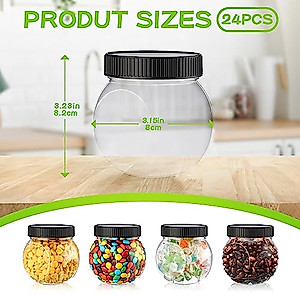 Tradder 24 Pcs Plastic Candy Jars with Lids 8.5 oz Side Cookie Jar Bulk Kitchen Counter Clear Cookie Container Wide Mouth Candy Storage Jars for Candy Buffet Table Coffee Canister Party Laundry Holder