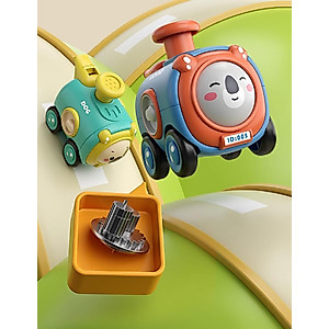 YC Onion Fun Animal Faces Car Toys for Boy/Toddler Toys/Pre-Kindergarten Cars Toys, Children Press-and-Go Educational Whistle Vehicles ​Toys for Boys Girls Kids Gift -4PCS