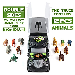KIDS REPUBLIC, Official Dinosaur Truck Carrier – 6 Toy Dinosaurs Play set -– 6 Wild Animals -Dinosaur Stickers Dinosaur Toys Set for Toddler – Monster Trucks for Boys for 3, 4, 5, 6, 7 Years Old