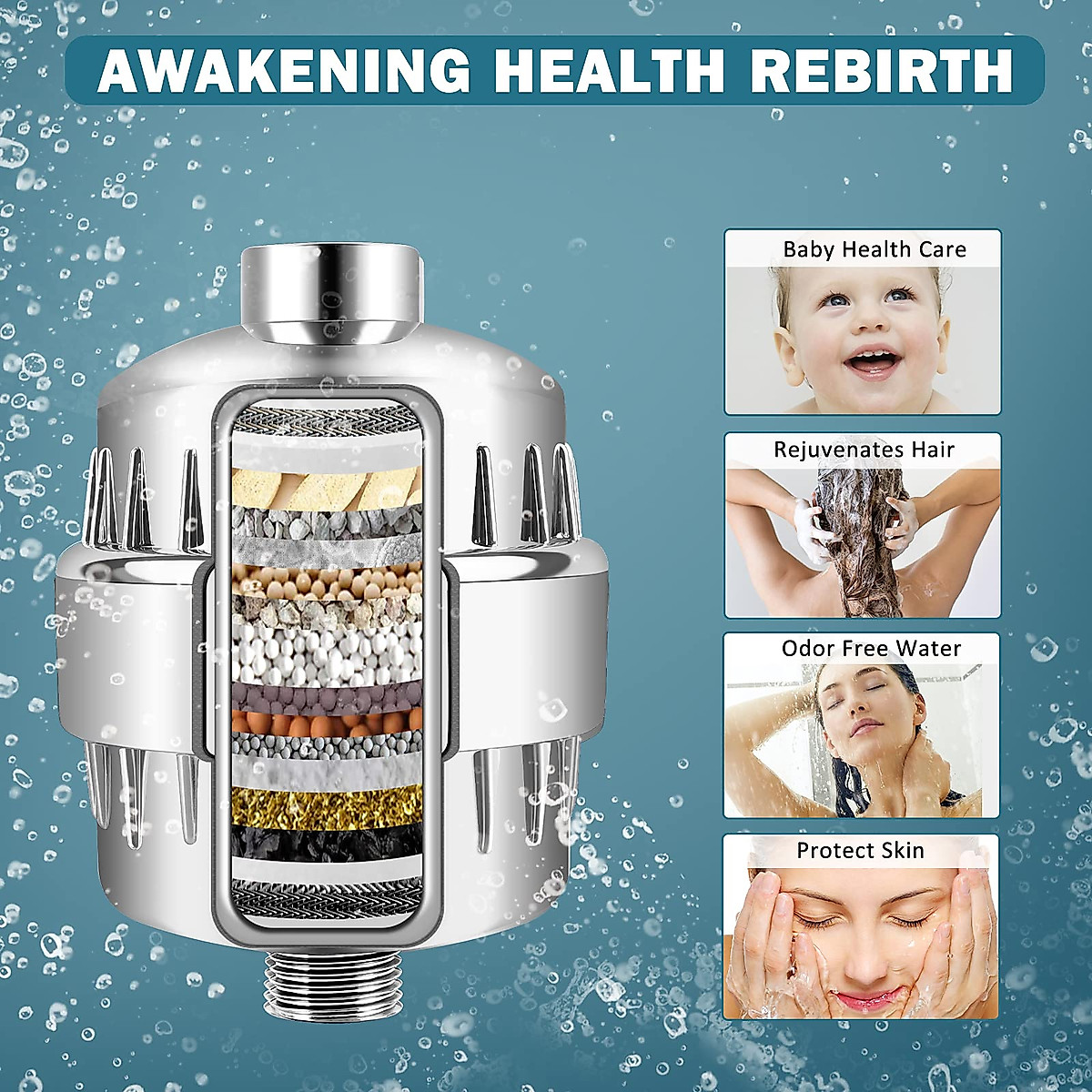 FEELSO 18 Stage Shower Filter, Upgraded High Output Universal Shower Head Water Softener Filter for Hard Water Remove Chlorine Fluoride Heavy Metals Sediments Impurities