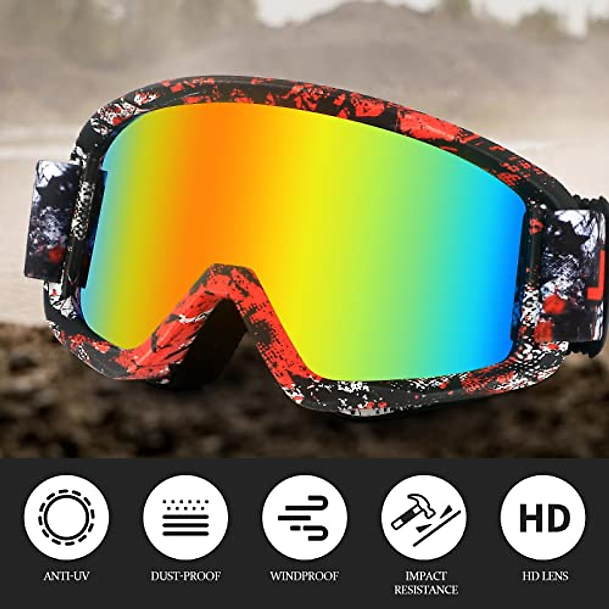 lunbowon Motorcycle Glasses Riding Goggles Safety Glasses Helmet Motorcycle Accessories, ATV Dirt Bike Goggle Dustproof Powersports Protective Gear for Men Women