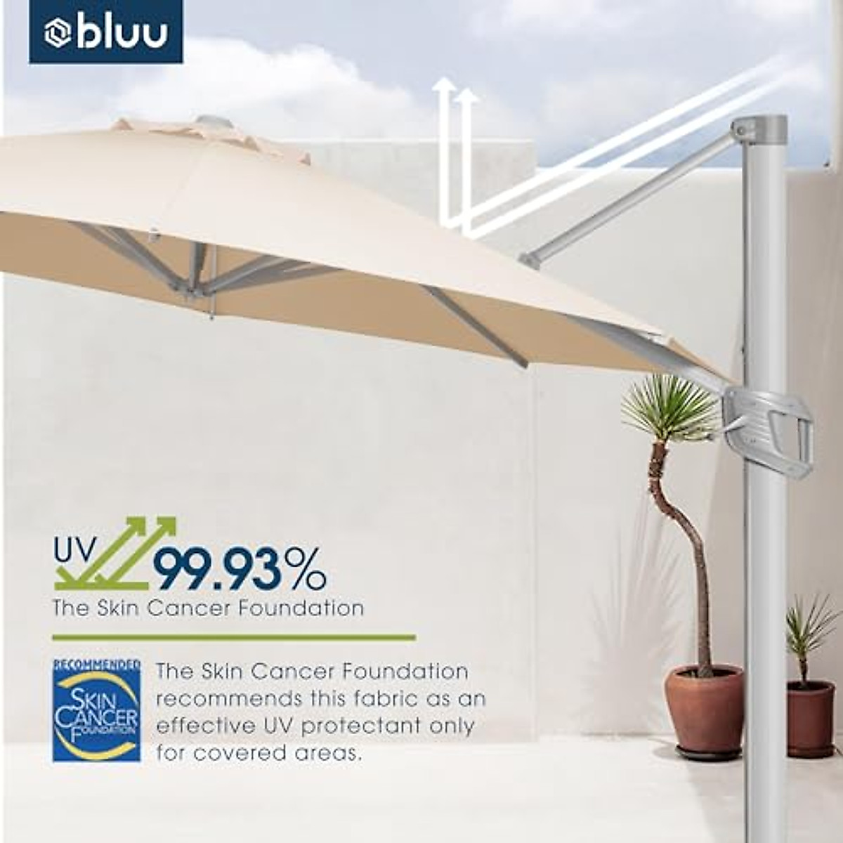 BLUU BANQUET 12ft 2-Tiers Aluminum Patio Umbrella Cantilever Offset Umbrella 60 Month Fade Resistance & UV Protection Outtra Recycled Fabric, 360 Rotation Aluminum Pole with Cross Base（Cream Beige）
