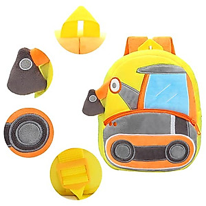 NICE CHOICE Preschool Toddler Plush Truck Car Excavator Mixer Bulldozer Backpack for Little Boys Girls Kids,Excavator One Size