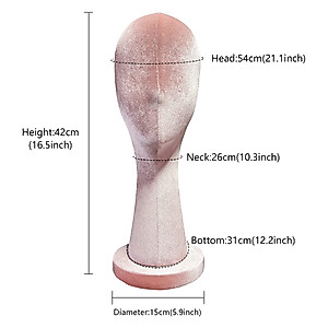DE-LIANG Female Velvet Head Mannequin Dress Form Silk Fully Pinnable for Hat Wig Jewelry Earring Scarves Display, Clothing Fabric Head Model for Sale, Light Pink 40cm
