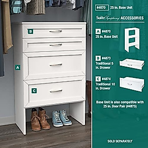 ClosetMaid SuiteSymphony Wood Shelf Unit, 2 Shelves, Adjustable For Storage, Closet, Clothes, Shoes, Décor, TV, Books, Pure White, 25" Tower Base